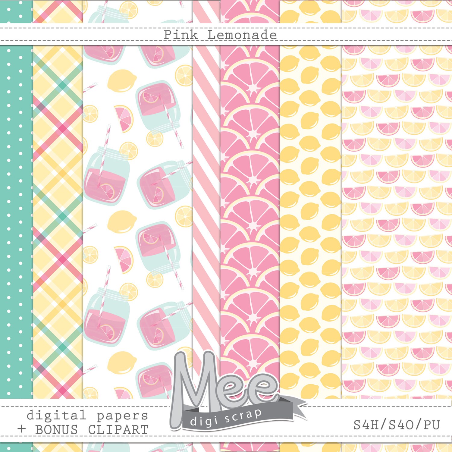 Pink Lemonade Digital Paper Pack: Scrapbook Clipart (digital Download ...
