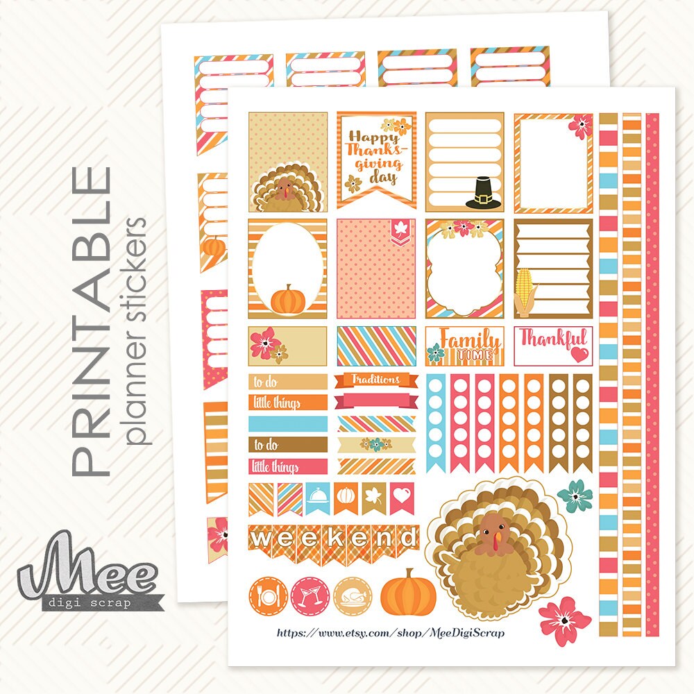 SALE Printable Thanksgiving Planner Stickersfall | Etsy
