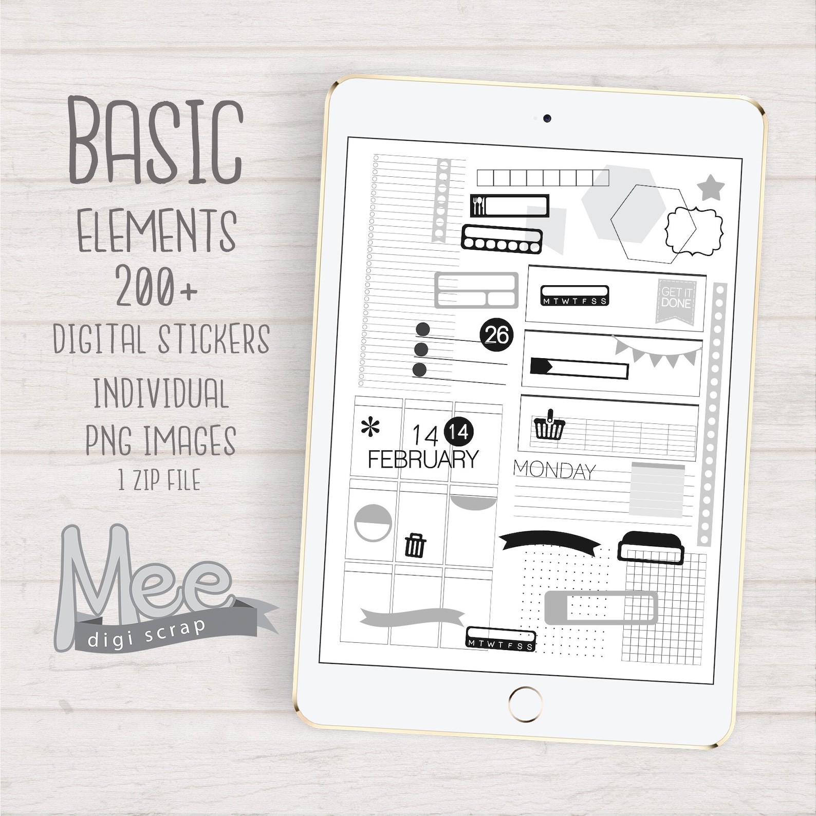 Basic Digital Planner Stickers: 200+ PNG Elements (digital Download) - Etsy