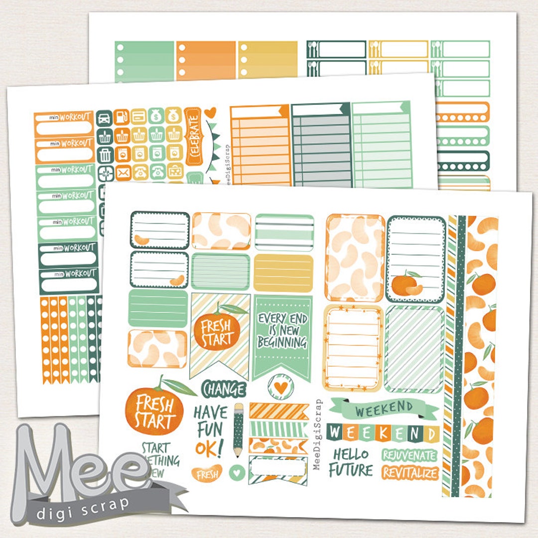 Tangerine Fresh Start Printable Planner Stickers for Classic Happy ...
