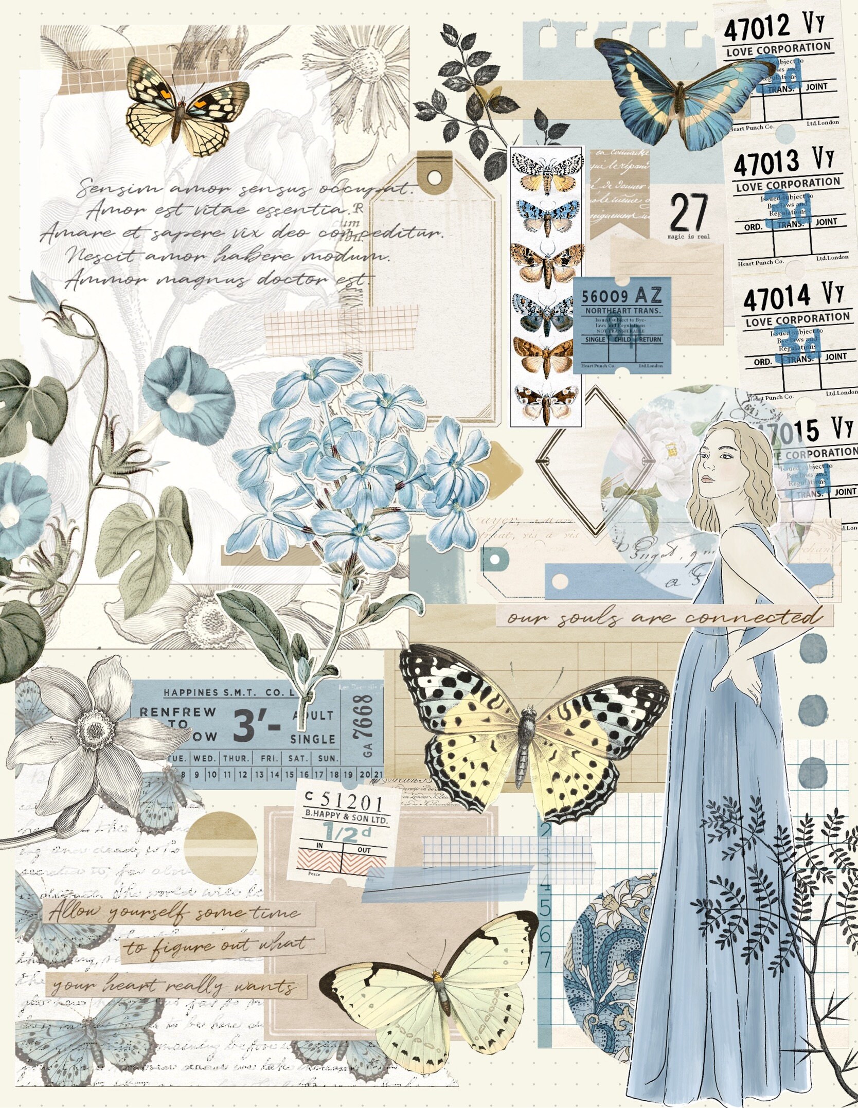 Vintage Style Digital Planner Stickersblue Butterflyvintage - Etsy