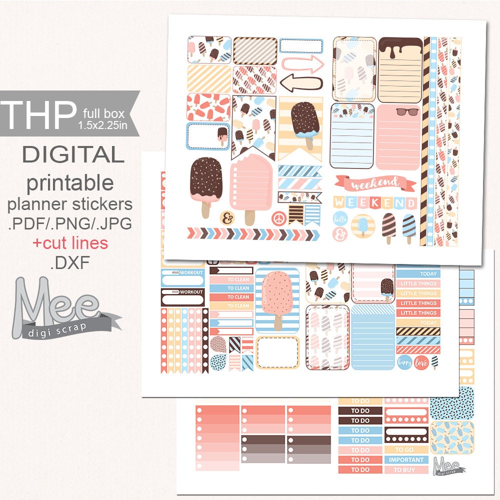 Printable Sticker Kit Ice Cream DIY Summer Planner - Etsy