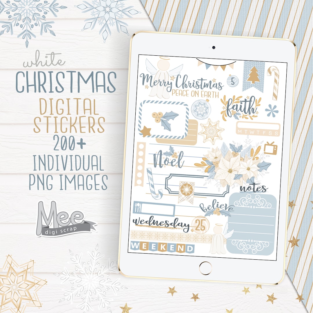 White Christmas Digital Stickers,winter Digital Stickersfor Use With ...