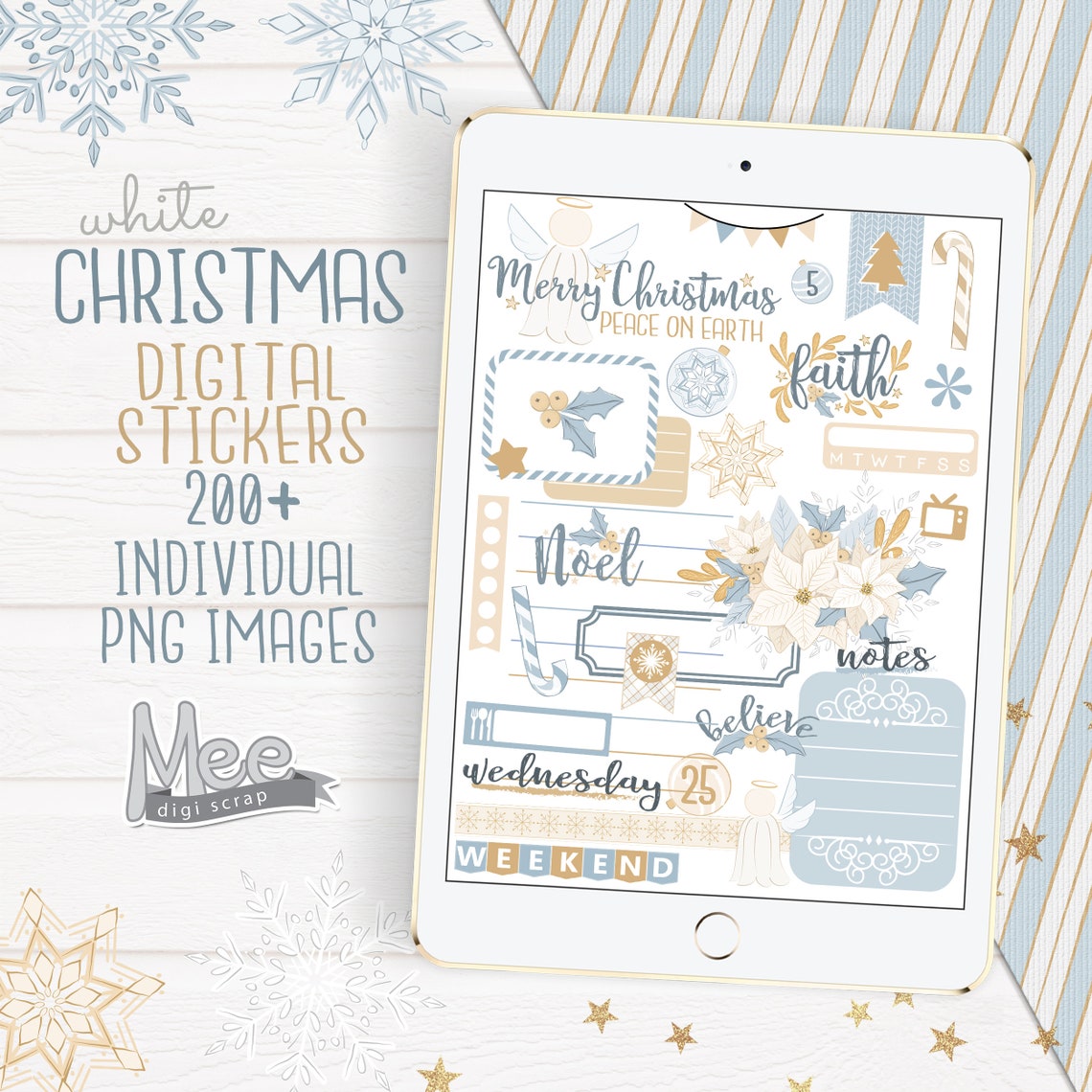 White Christmas Digital Stickerswinter Digital Stickers for - Etsy