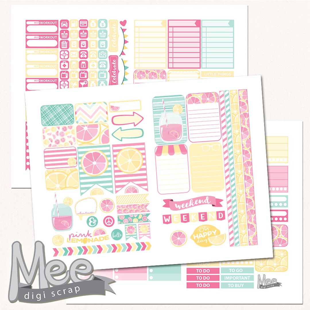 Summer Stickers Printable ,for Use in the Happy Planner,pink Lemonade ...