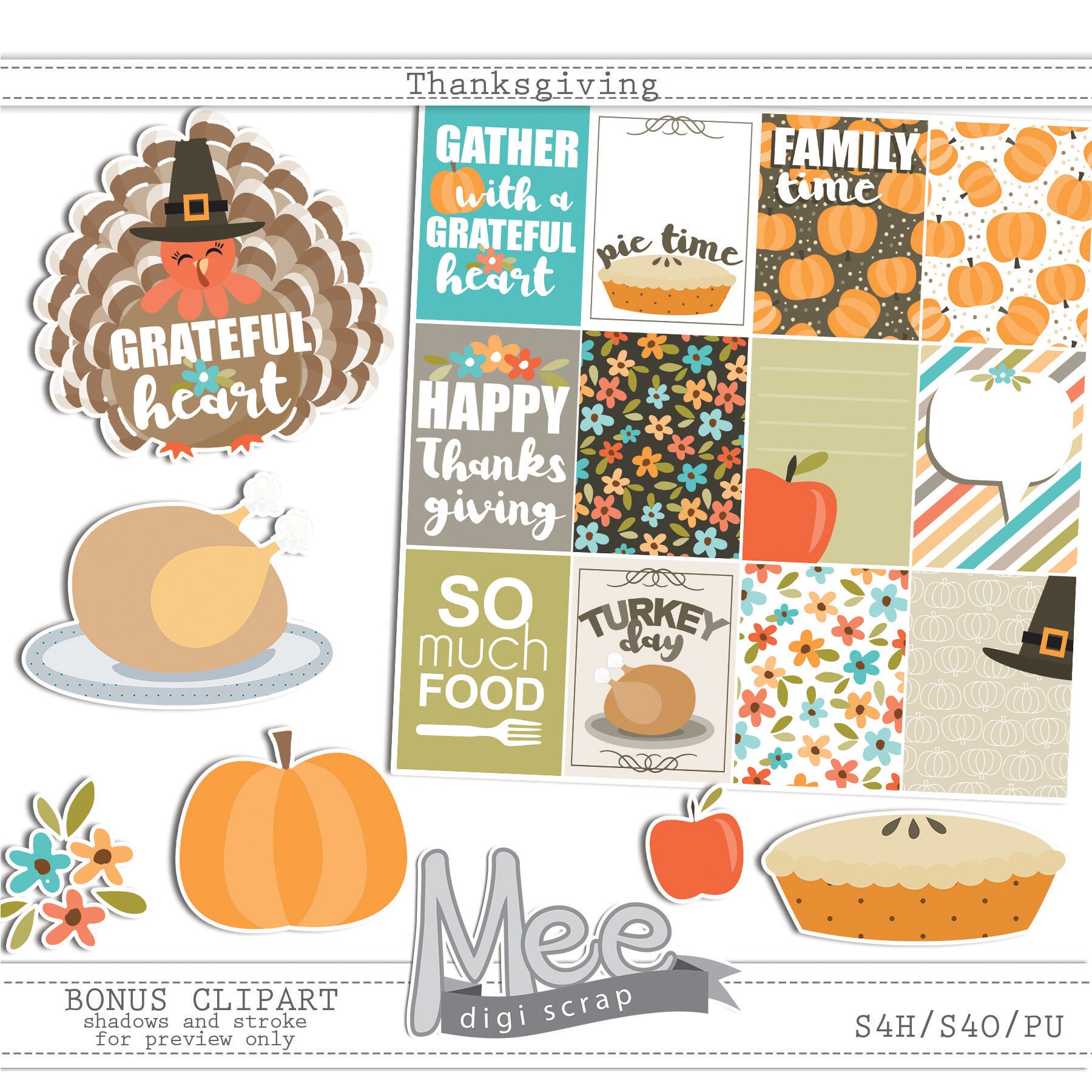 Thanksgiving Digital Papers and Clip Artdigital Scrapbook | Etsy