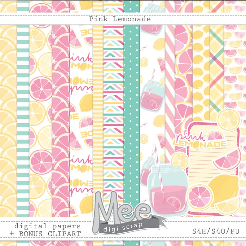 Pink Lemonade Digital Paper Pack: Scrapbook Clipart (digital Download ...