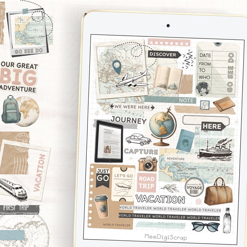 Travel Planner Stickers: Digital Scrapbook Vacation Set (PNG, Goodnotes ...