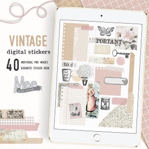 Junk Journal Digital Stickers, Vintage Aesthetic Digital Planner