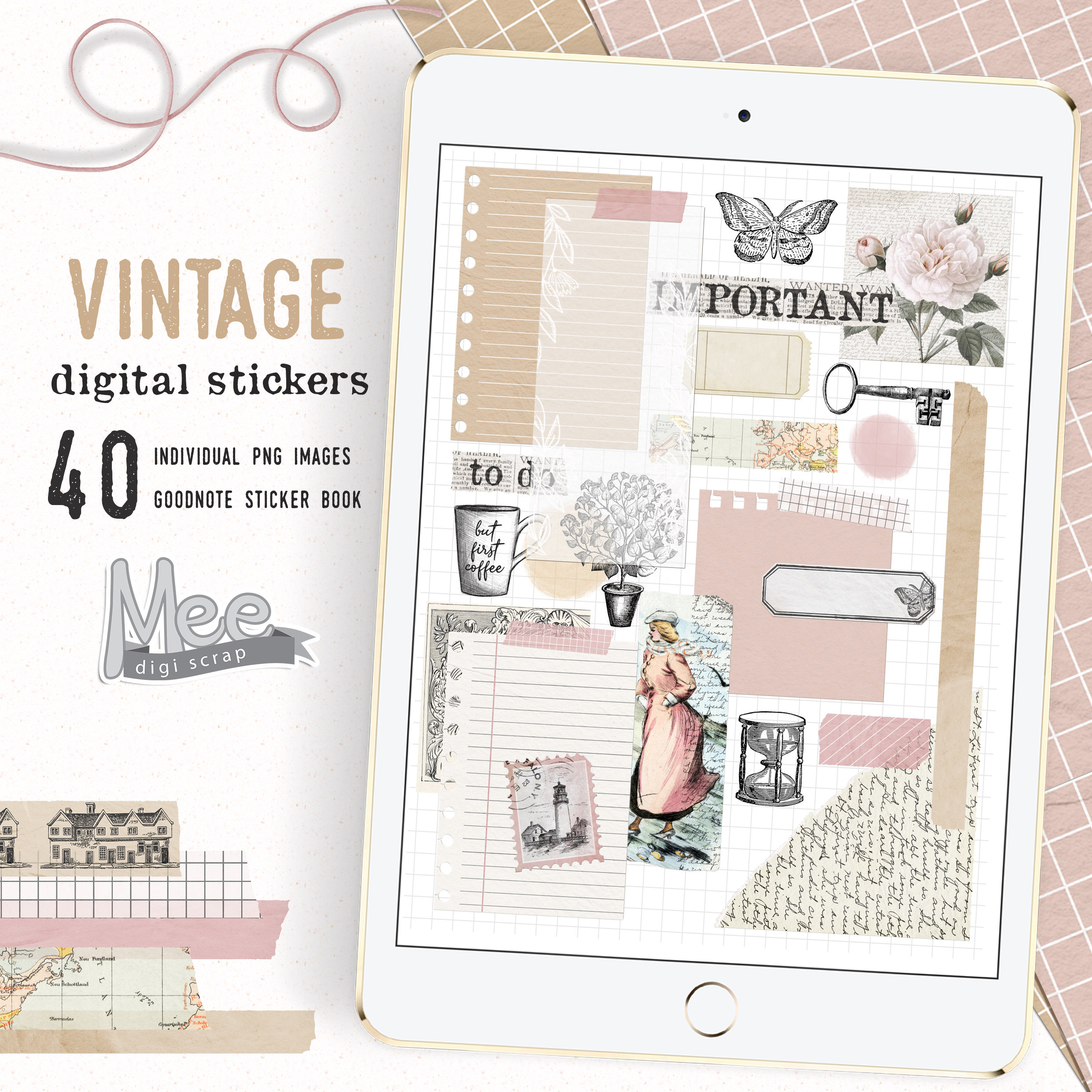 Junk Journal Digital Stickers Vintage Digital Planner - Etsy