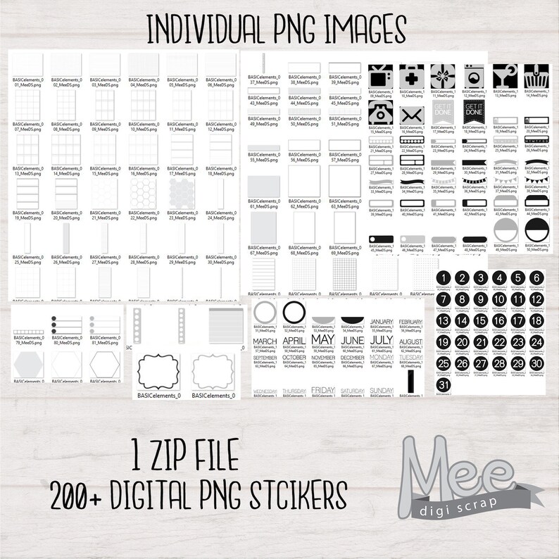 Basic Digital Planner Stickers: 200+ PNG Elements (digital Download) - Etsy