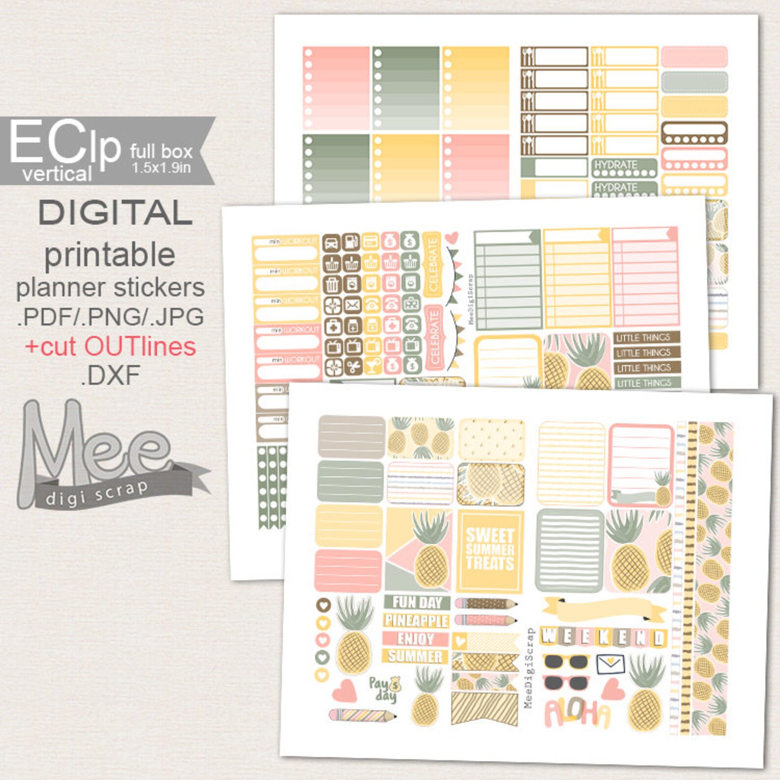 Pineapple printable planner stickers for Erin Condren planner | Etsy
