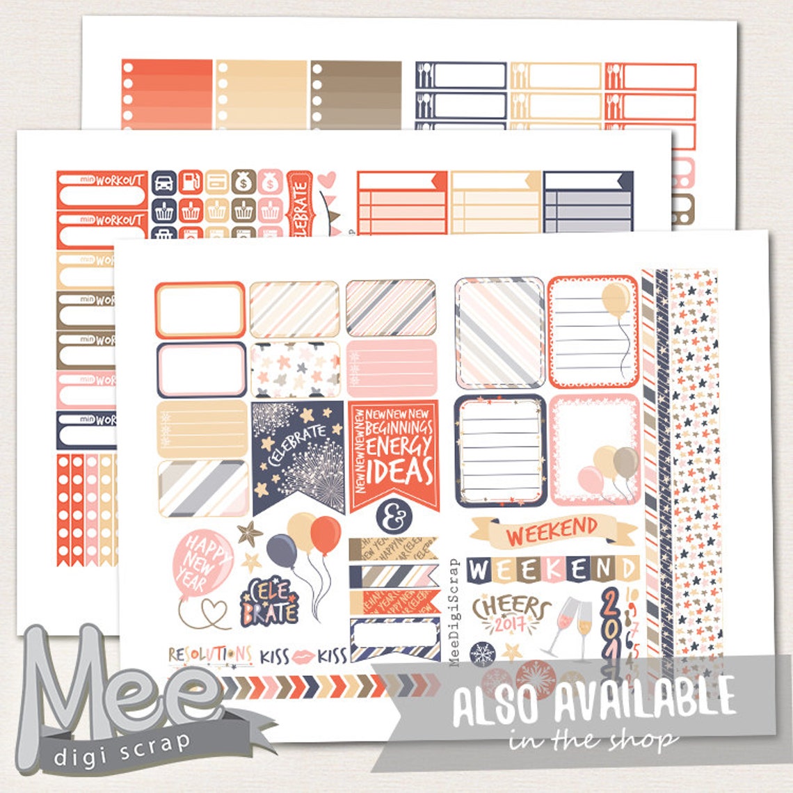Date Cover Stickersprintable Planner Stickersnew Years Party - Etsy