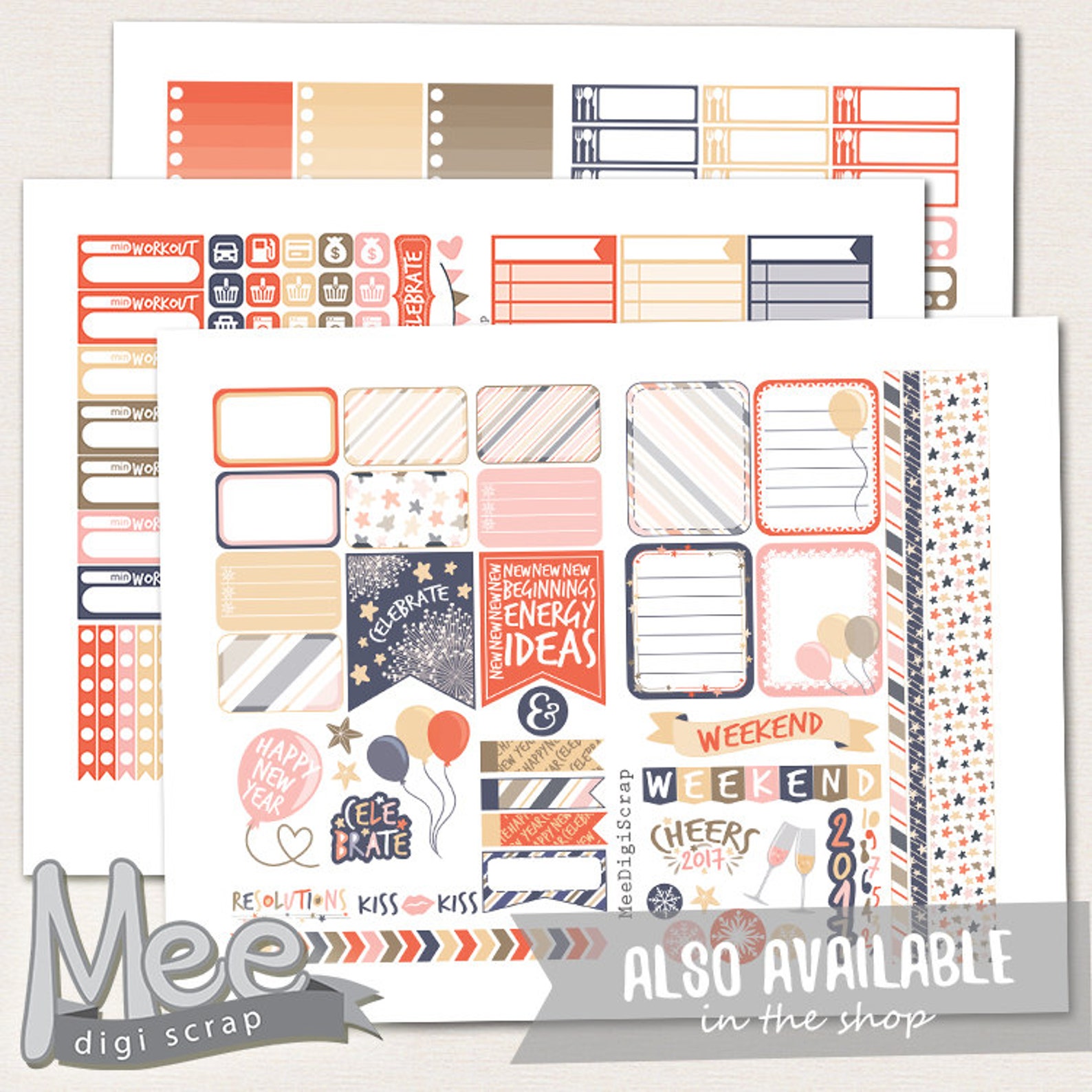 Date Cover Stickersprintable Planner Stickersnew Years Party - Etsy
