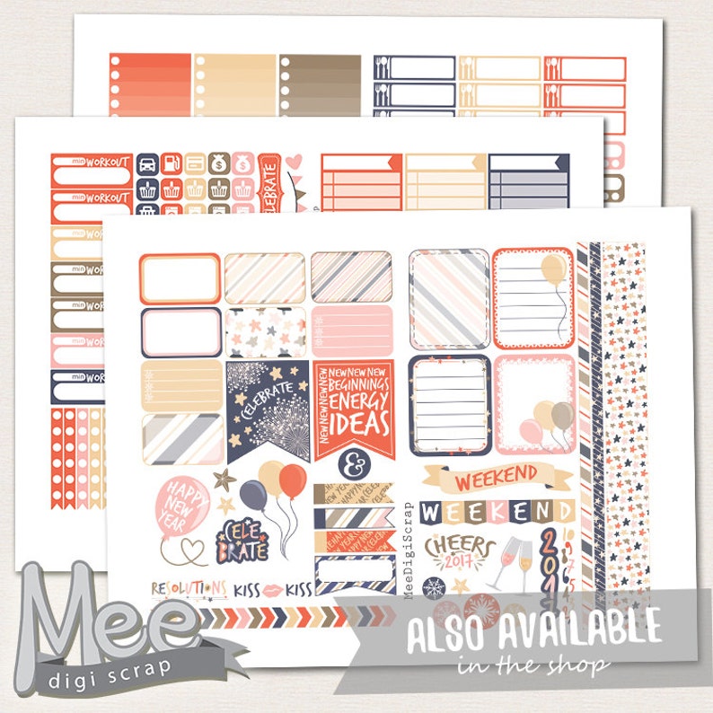 Date Cover Stickersprintable Planner Stickersnew Years Party - Etsy
