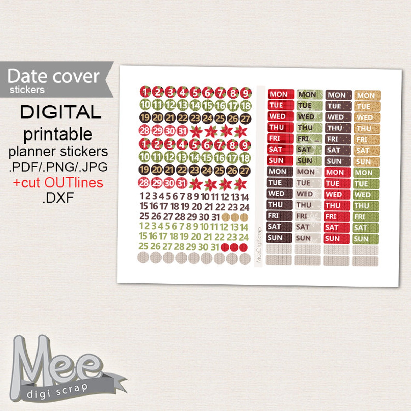 Printable Date Cover Planner Stickerschristmas Date - Etsy
