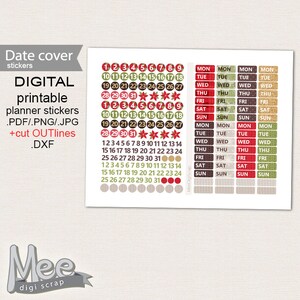 Printable Date Cover Planner Stickers,christmas Date Covers,number ...