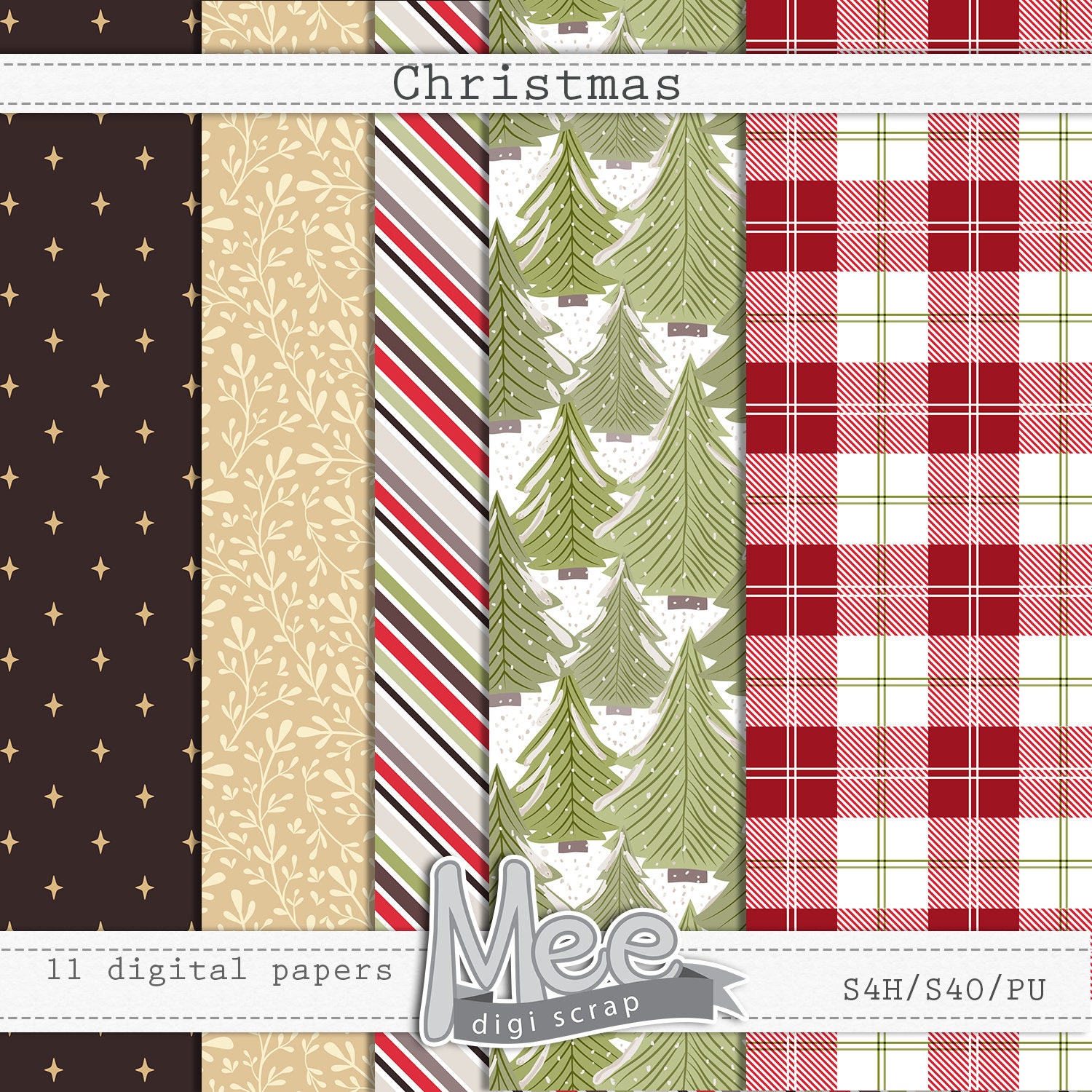 Christmas Digital Paper Pack: Floral Scrapbook Kit (digital Download ...