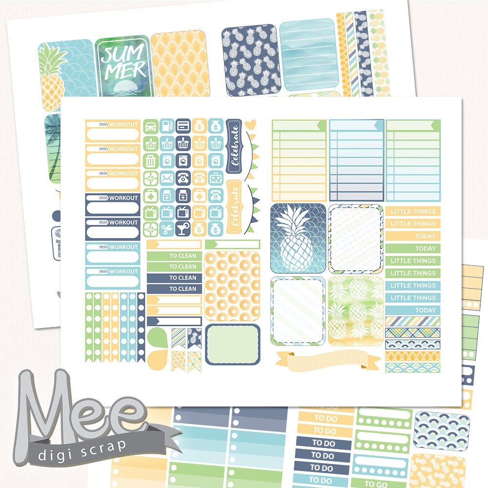 Tropical Pineapple Planner Stickers for Erin Condren | Etsy