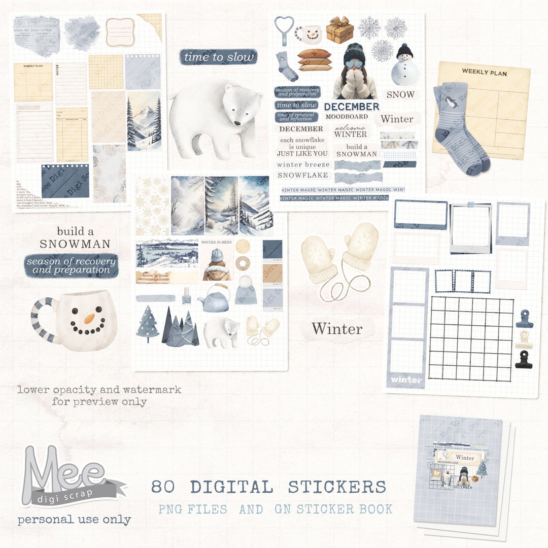 Winter Mood Board Digital Stickers,planner Stickers for Use With ...
