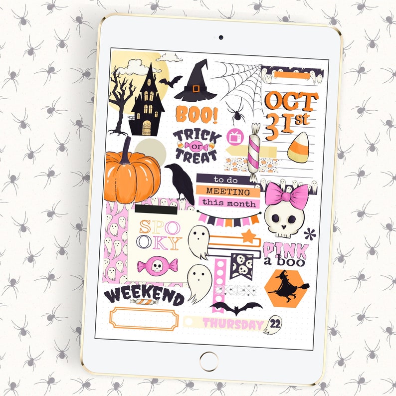 Pink Halloween Planner Stickers, October Digital Stickers (goodnotes ...
