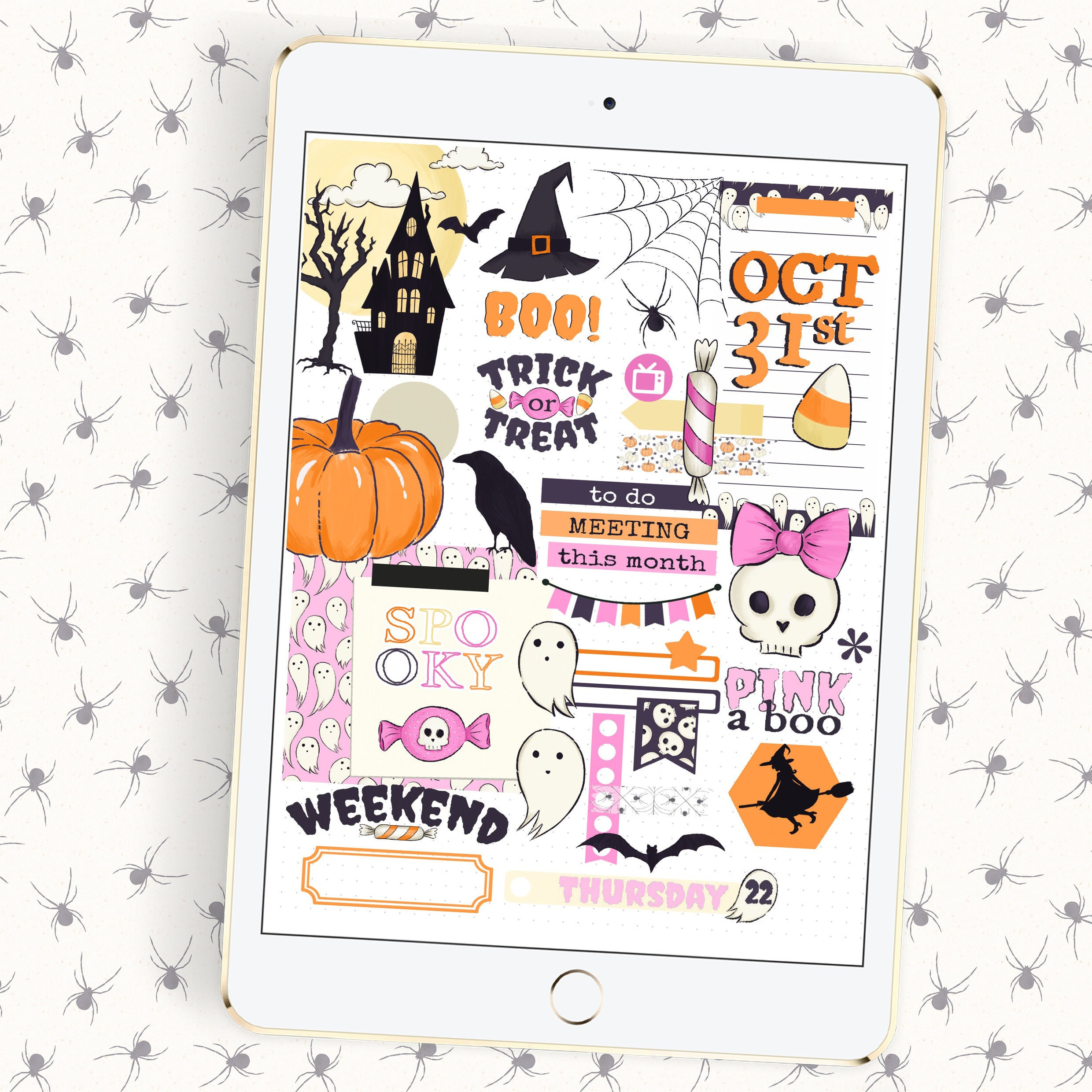 Pink Halloween Planner Stickers, October Digital Stickers (goodnotes ...