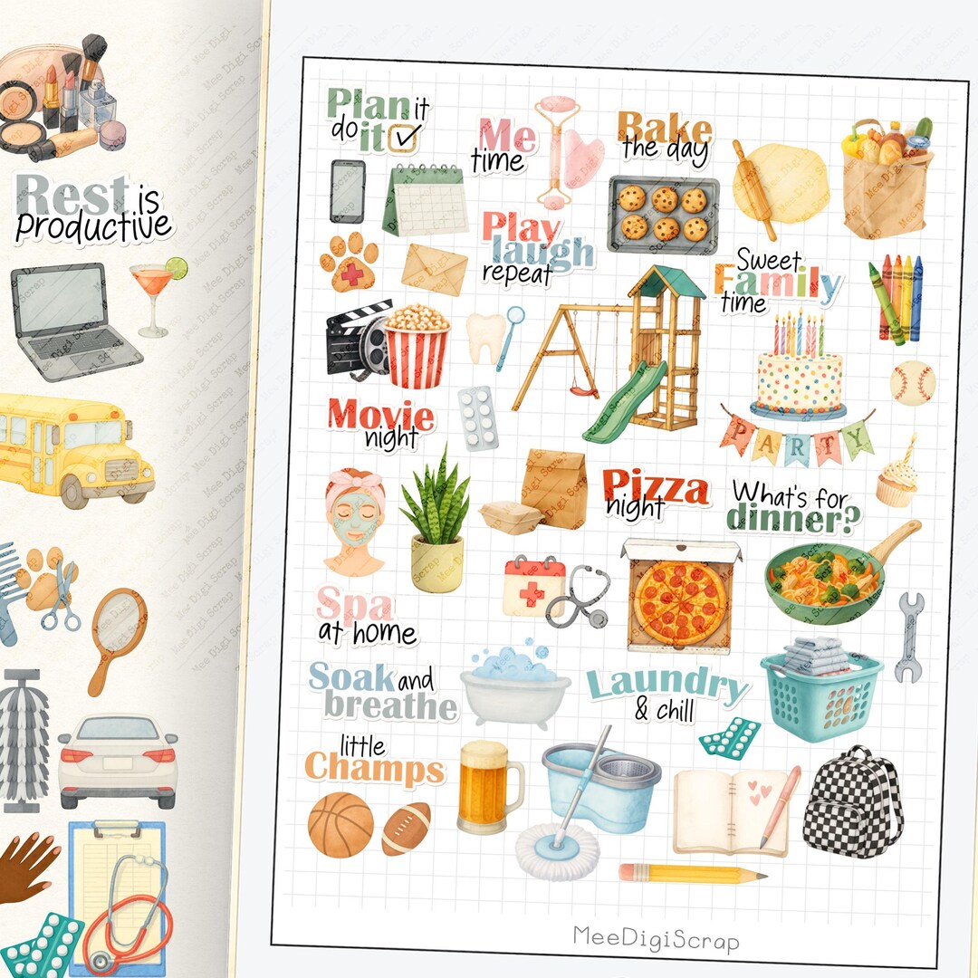 Mom Life Digital Stickers: Goodnotes Planner Clipart (PNG, Sticker Book ...