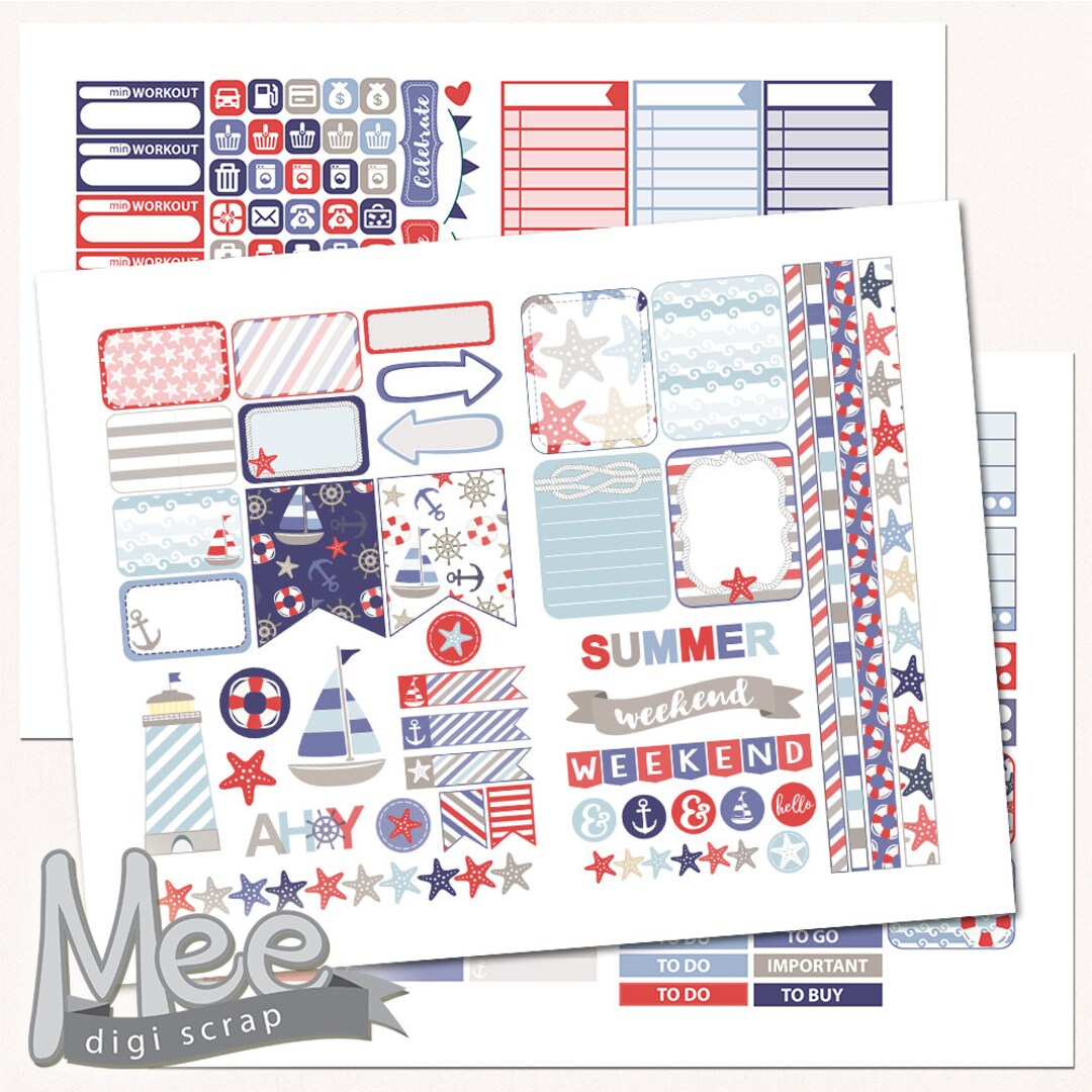 Nautical Planner Stickers: Summer Weekly Kit (digital Download) - Etsy