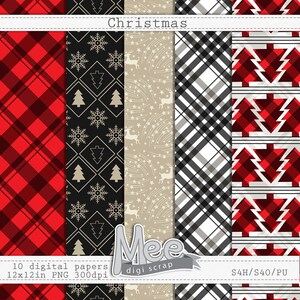 Christmas Digital Paper,buffalo Plaids Digital Papers,scrapbook Digital ...