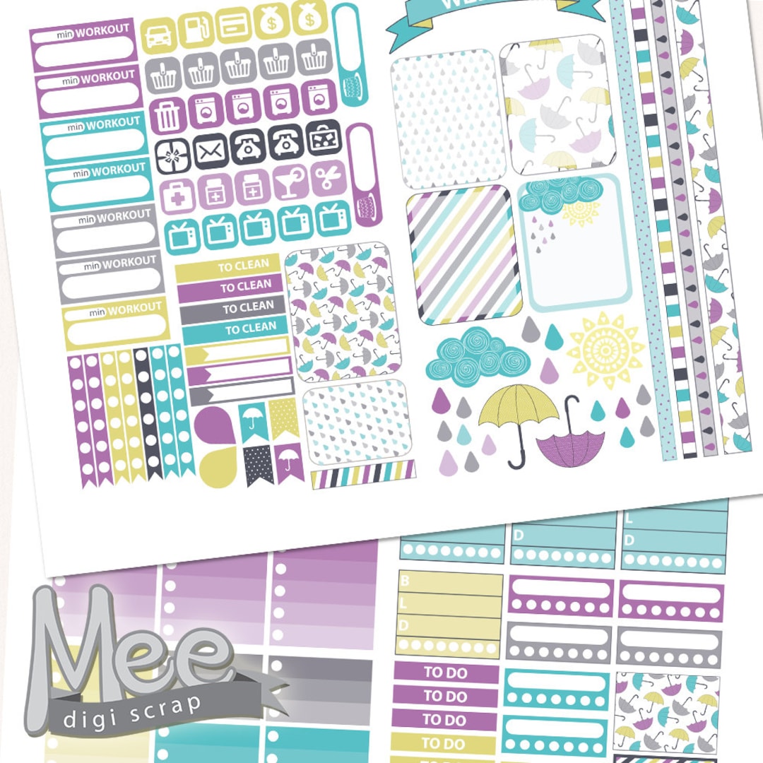 Printable April Planner Stickers,umbrella Stickers,eclp Sized Weekly ...