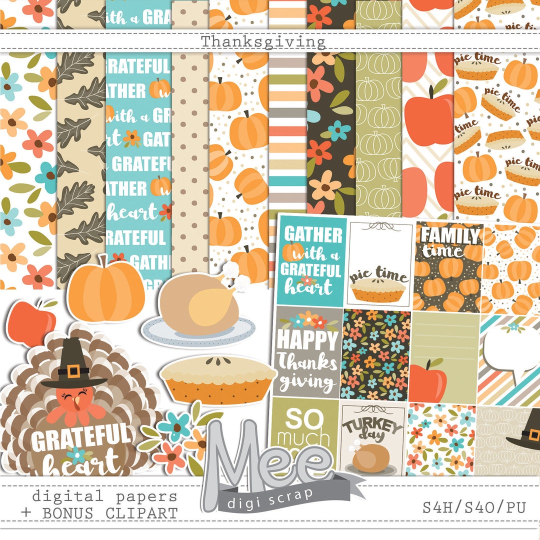 Thanksgiving Digital Papers and Clip Art,digital Scrapbook Kit,fall ...