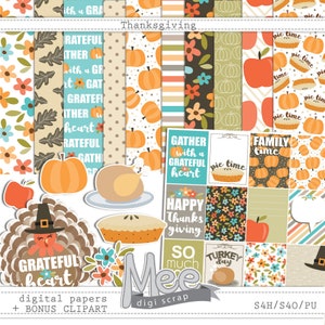 Thanksgiving Digital Papers and Clip Art,digital Scrapbook Kit,fall ...
