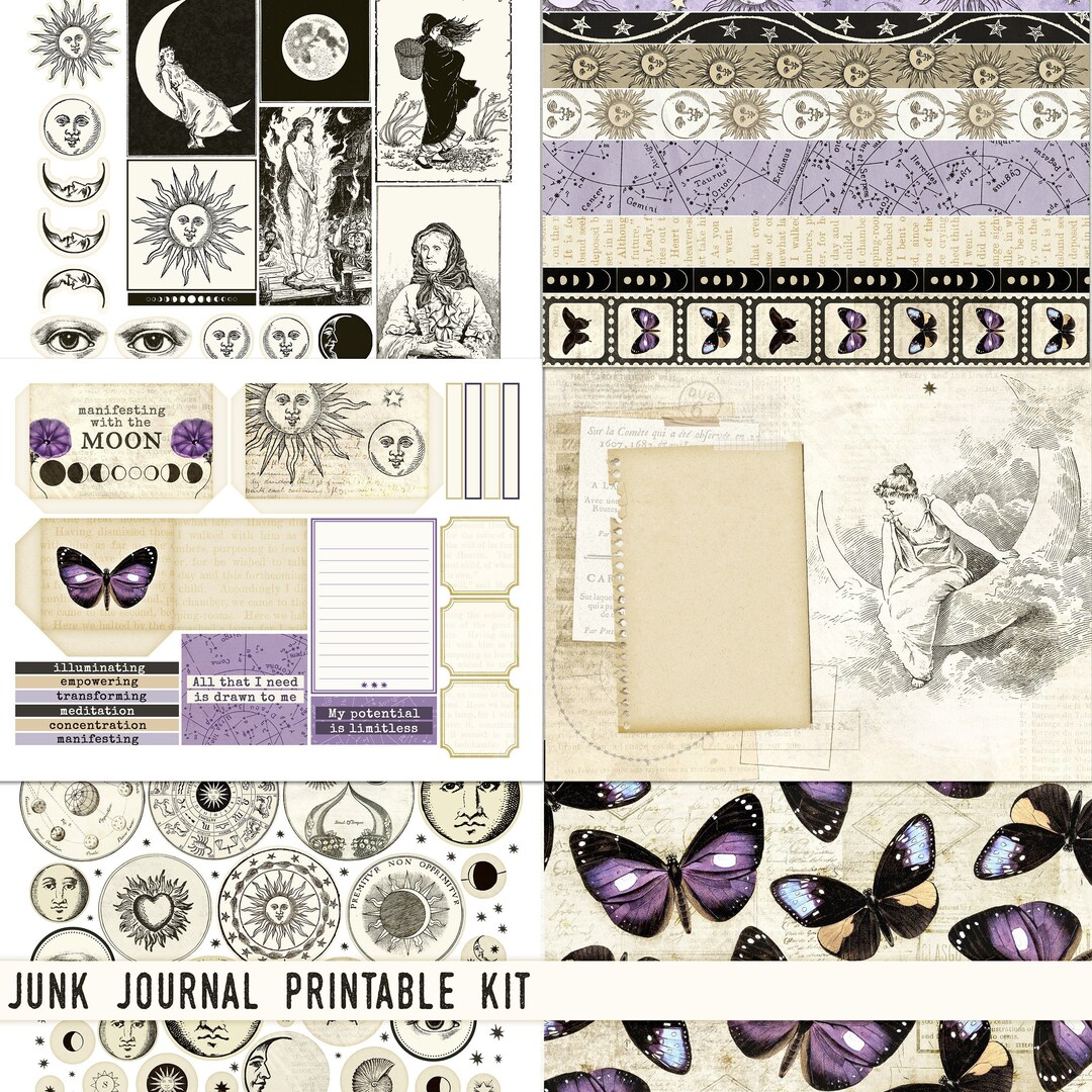 Moon Junk Journal PRINTABLE Collage Sheets,vintage Ephemera,celestial ...