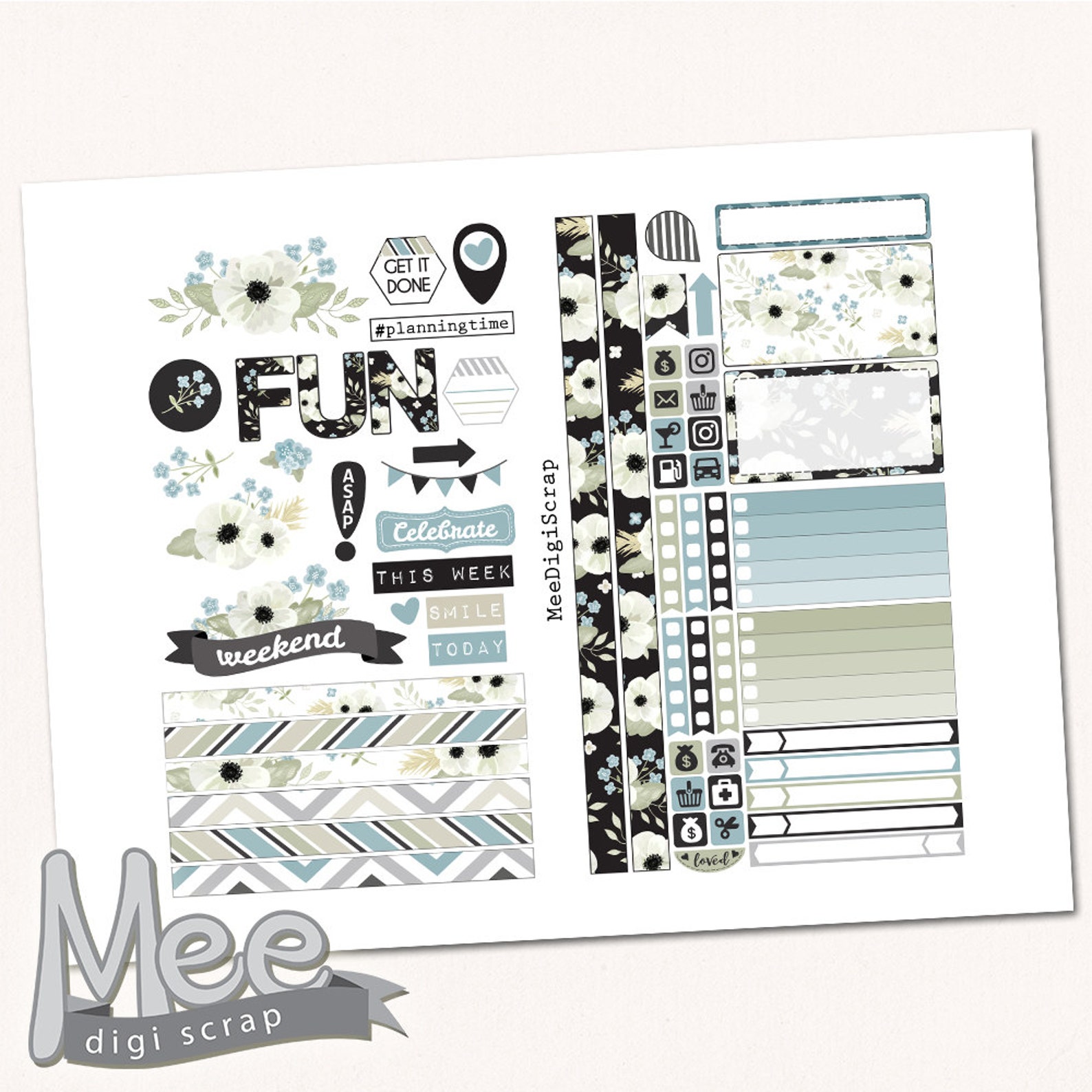 Sale Printable Planner Stickerswhite Flowers - Etsy