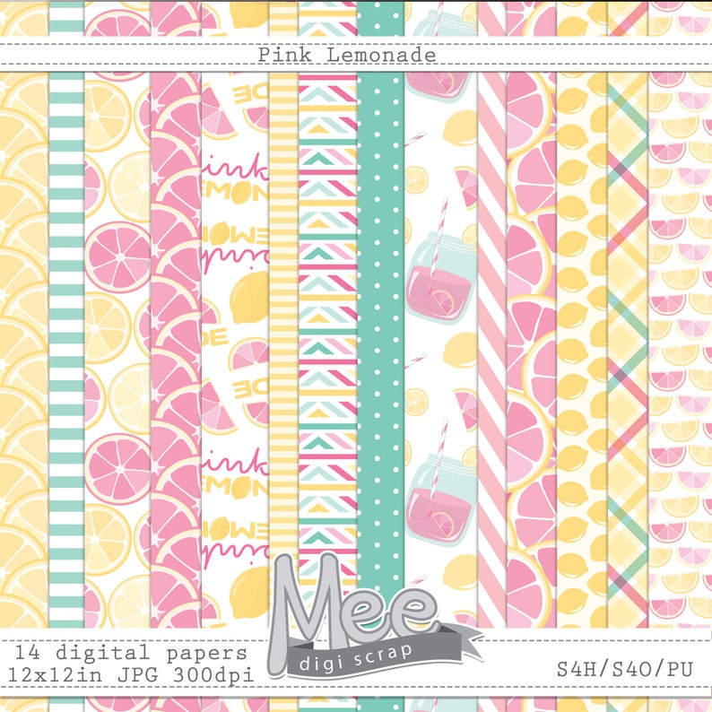 Pink Lemonade Digital Paper Pack: Scrapbook Clipart (digital Download ...