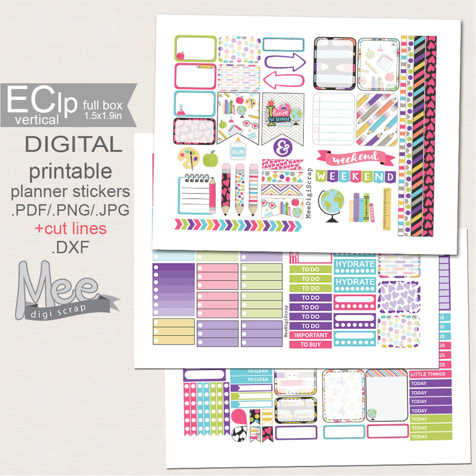 School Printable Planner Stickers for Eclpback to School - Etsy