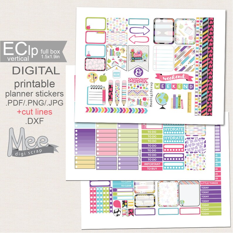School Printable Planner Stickers for Eclpback to School - Etsy