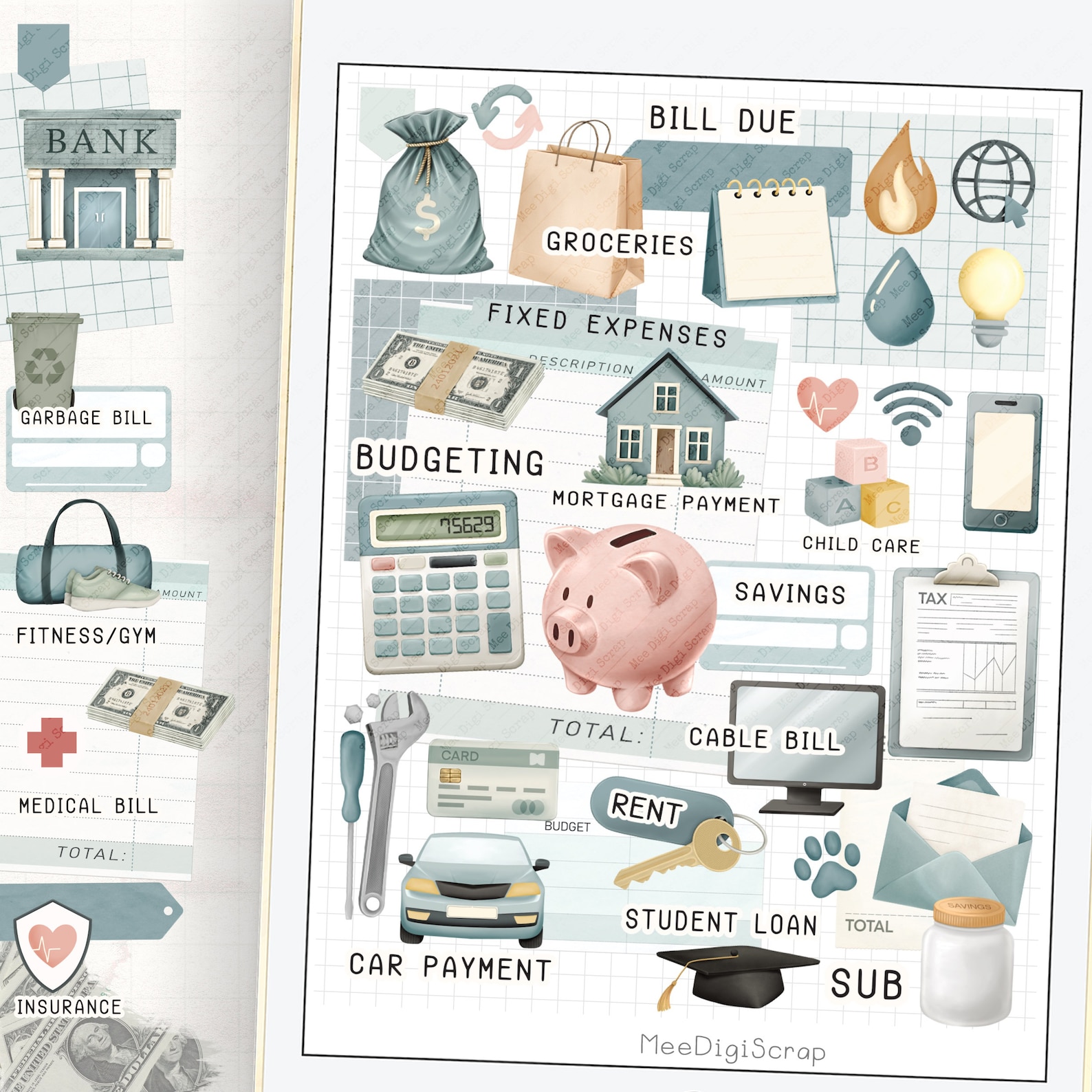 Budgeting Digital Planner Stickers: Bill Reminders (PNG) - Etsy