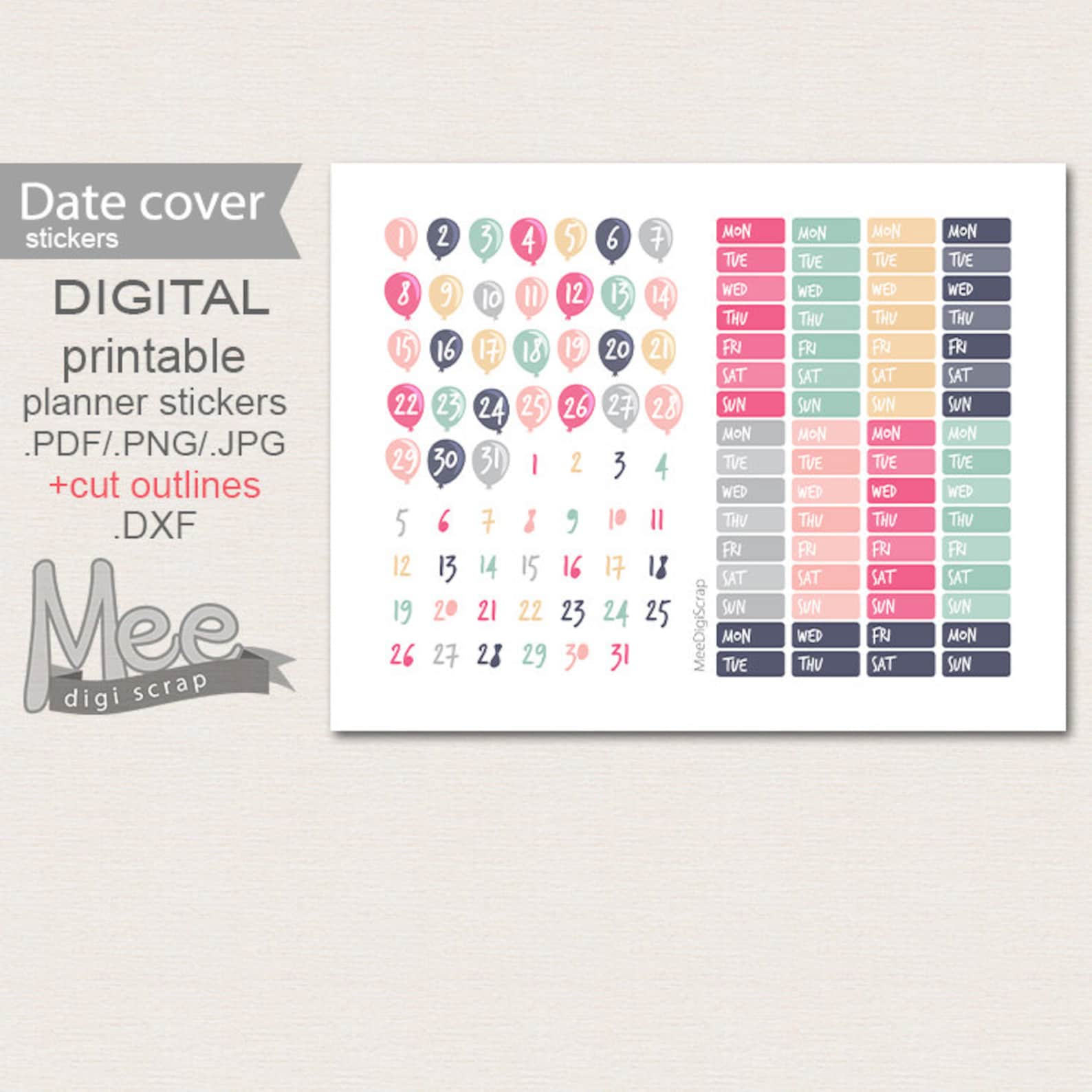 Date Cover Stickersprintable Planner Stickersnew Years Party - Etsy