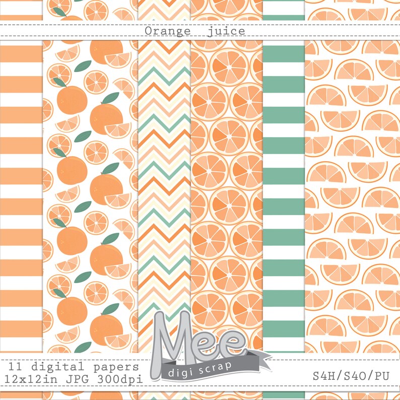 Orange Juice Digital Paper: Summer Scrapbook Patterns (digital Download ...