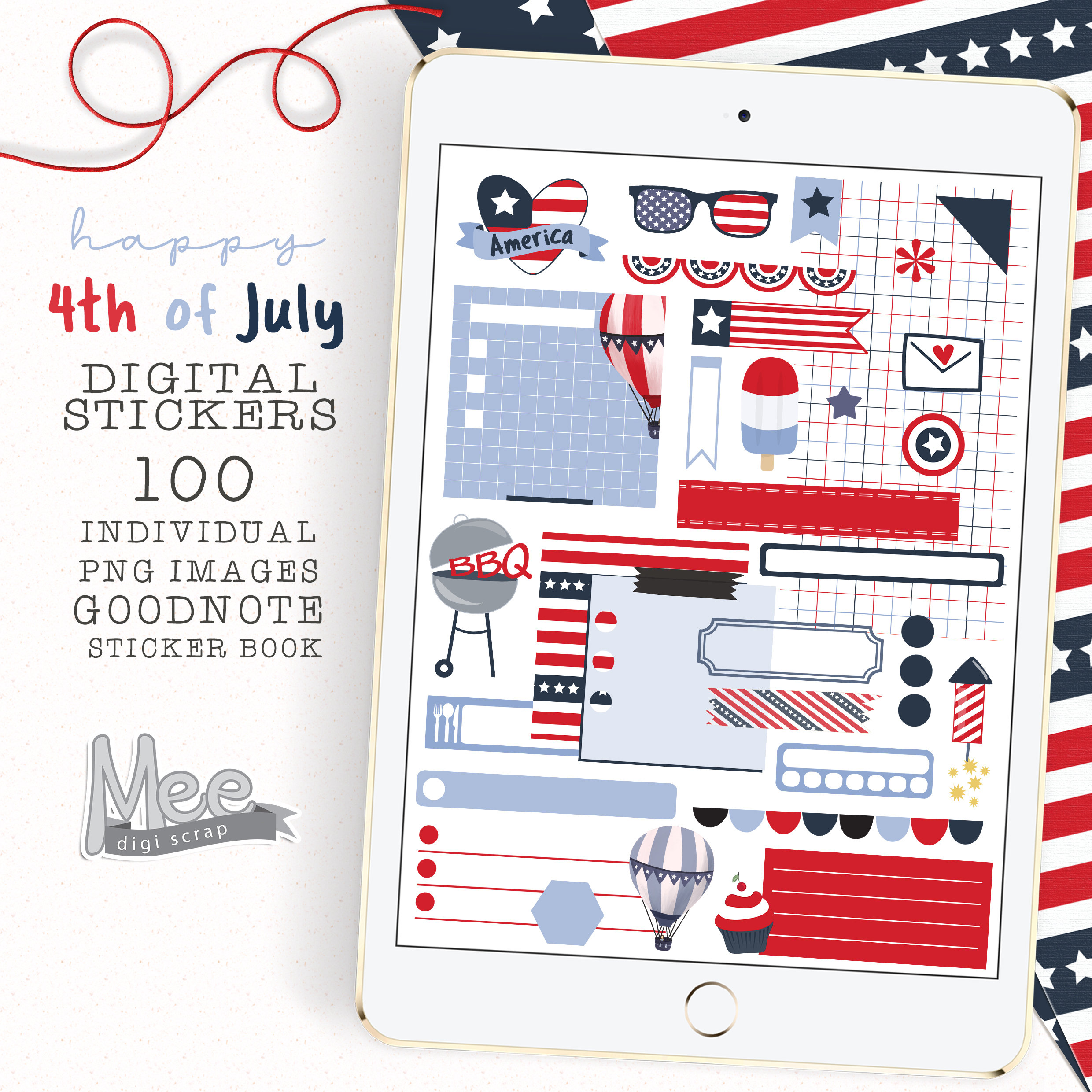 Digital Stickers 4th of July Stickers for Digital Planners Stars ...