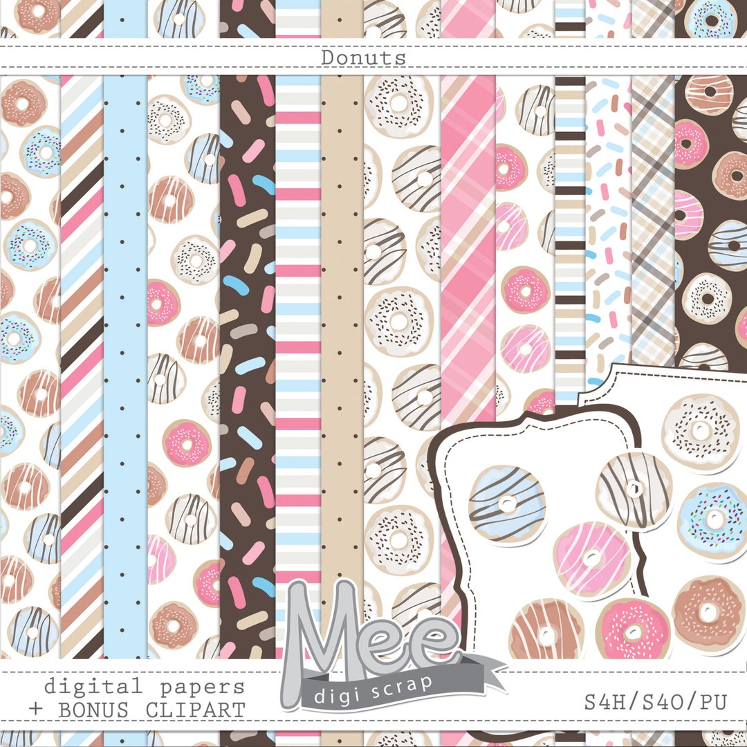 Donut Digital Paper: Scrapbook Backgrounds & Clipart (digital Download ...