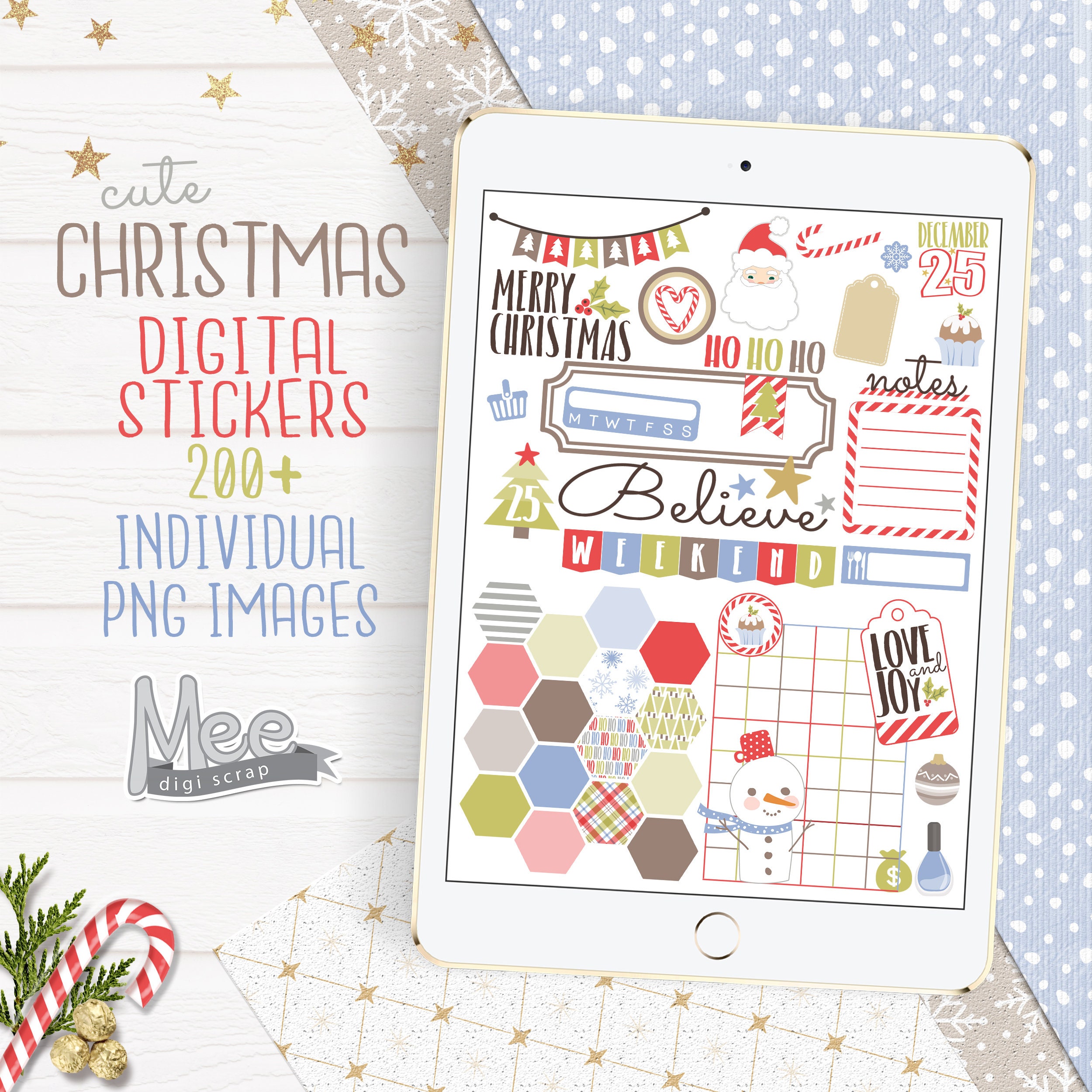 Christmas digital stickersWinter digital stickers for | Etsy