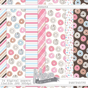 Donut Digital Paper,doughnut Digital Papers,scrapbook Paper,instant ...