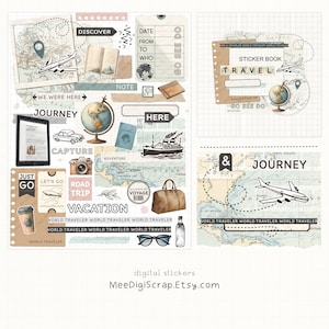 Travel Planner Stickers: Digital Scrapbook Vacation Set (PNG, Goodnotes ...