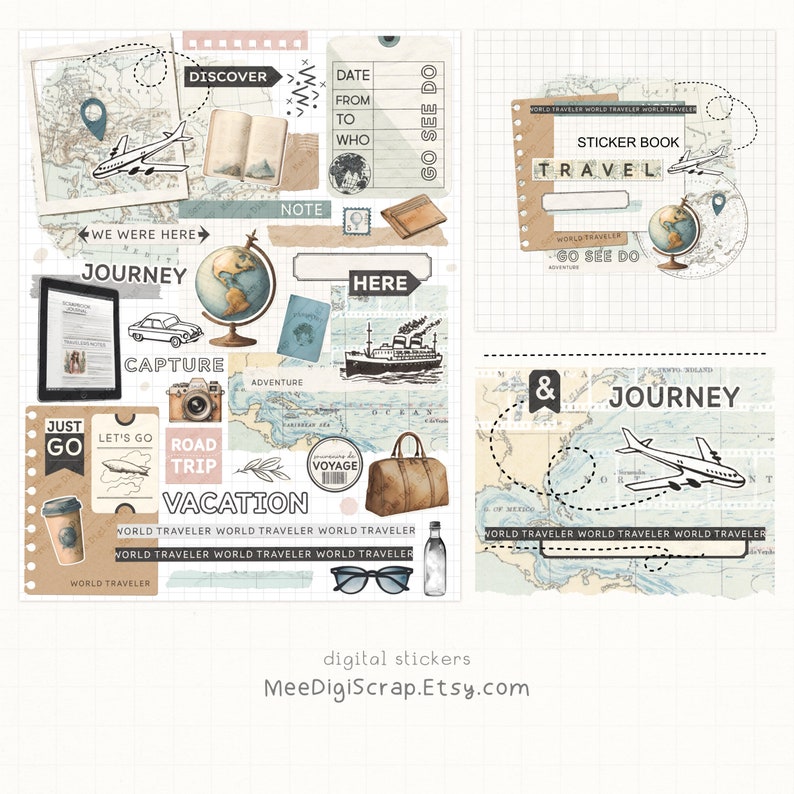 Travel Planner Stickers: Digital Scrapbook Vacation Set (PNG, Goodnotes ...