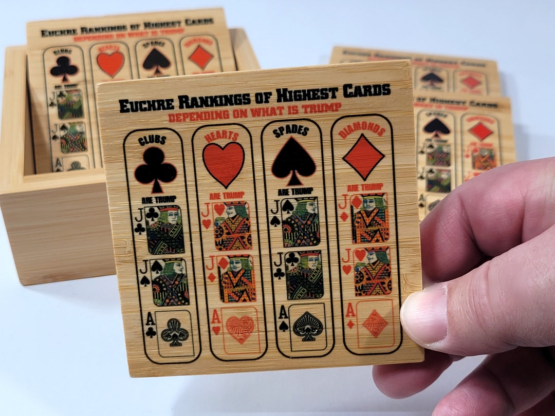 Euchre Rankings of Highest Cards on Square Bamboo Coasters W/ Holder ...