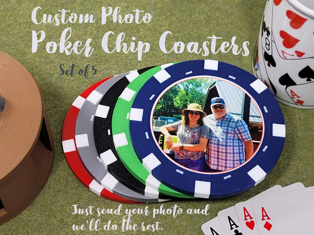 Custom Photo Poker Chip Coasters - Add 1 or 5 Different Photos to ...