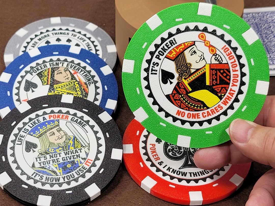 Royal Flush Poker Chip Coasters - Includes 5 Plastic Chips With Various ...