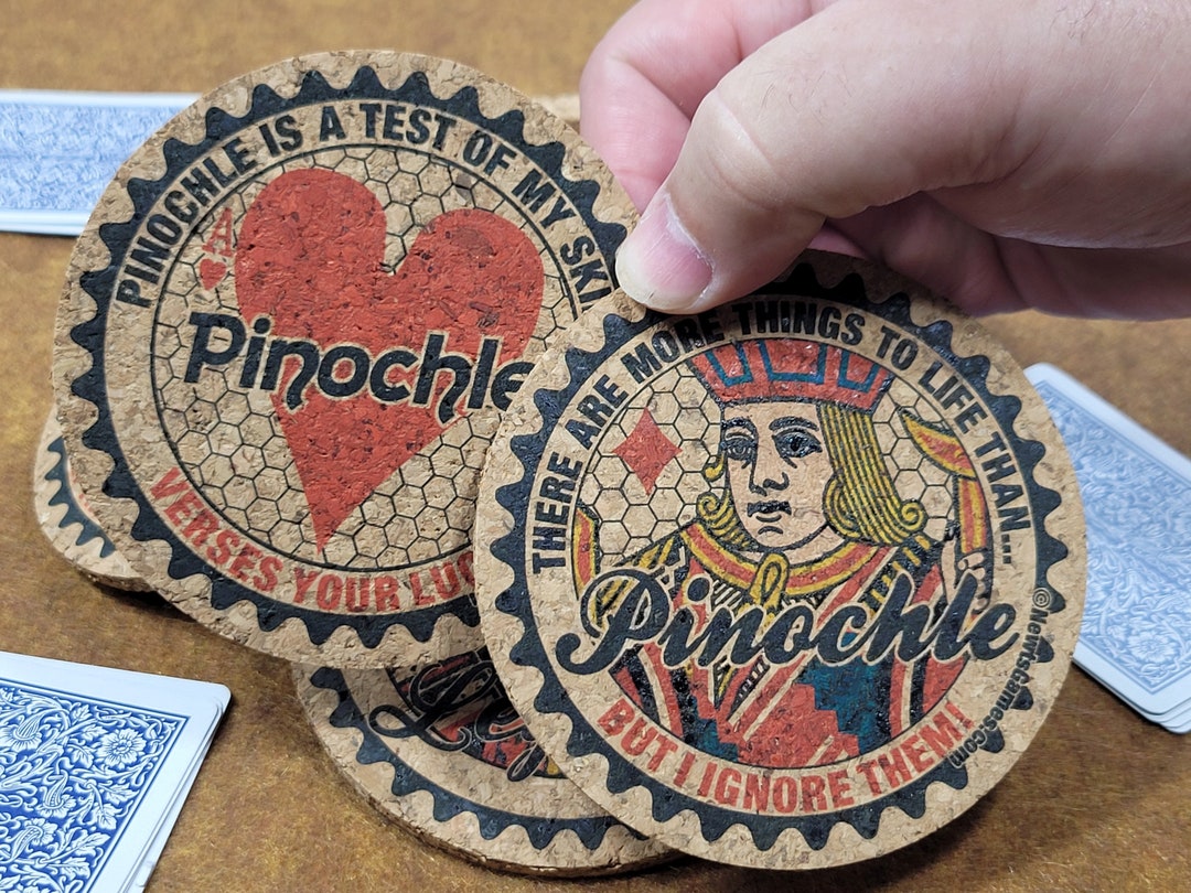 Pinochle Coaster Set: Corked Card Game Coasters With Holder - Etsy